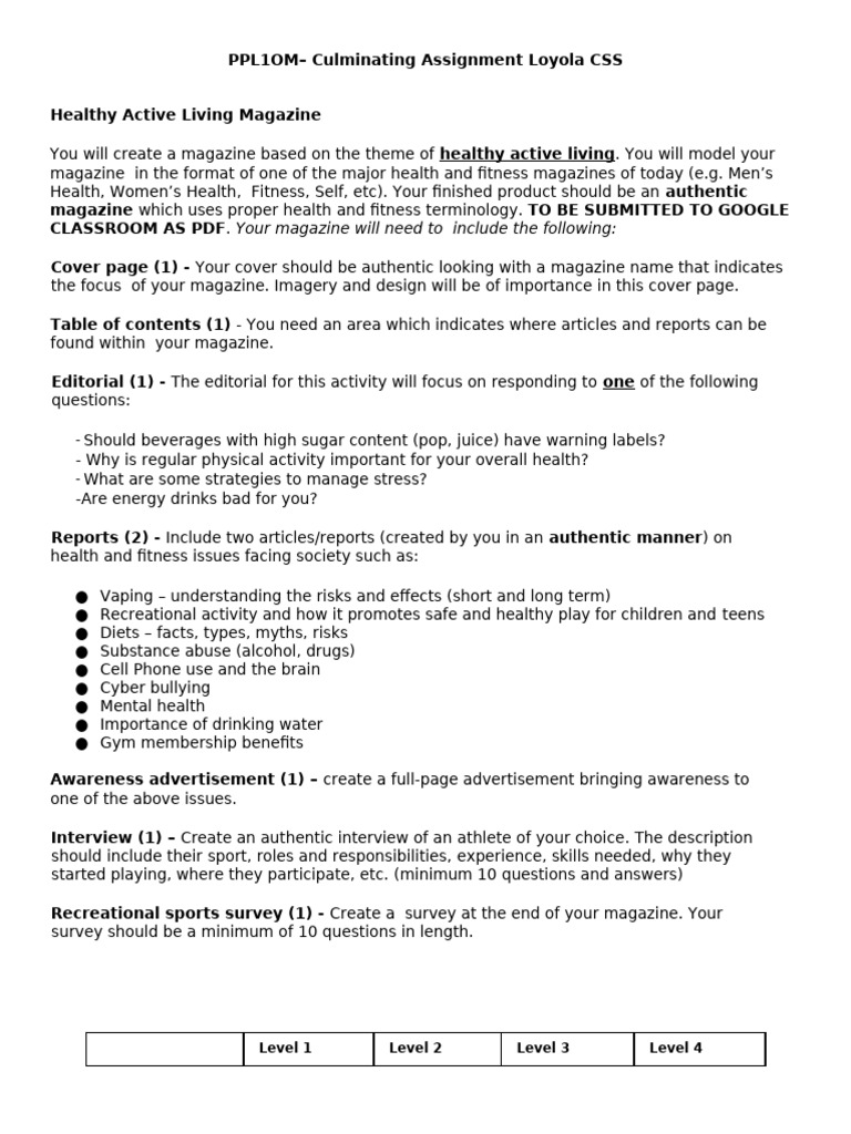 PPL1OM – Culminating Assignment | PDF | Physical Fitness