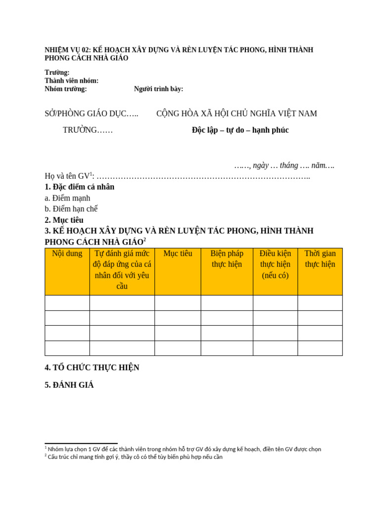 Phiếu 02 - Kế Hoạch Xây Dựng Và Rèn Luyện New | PDF