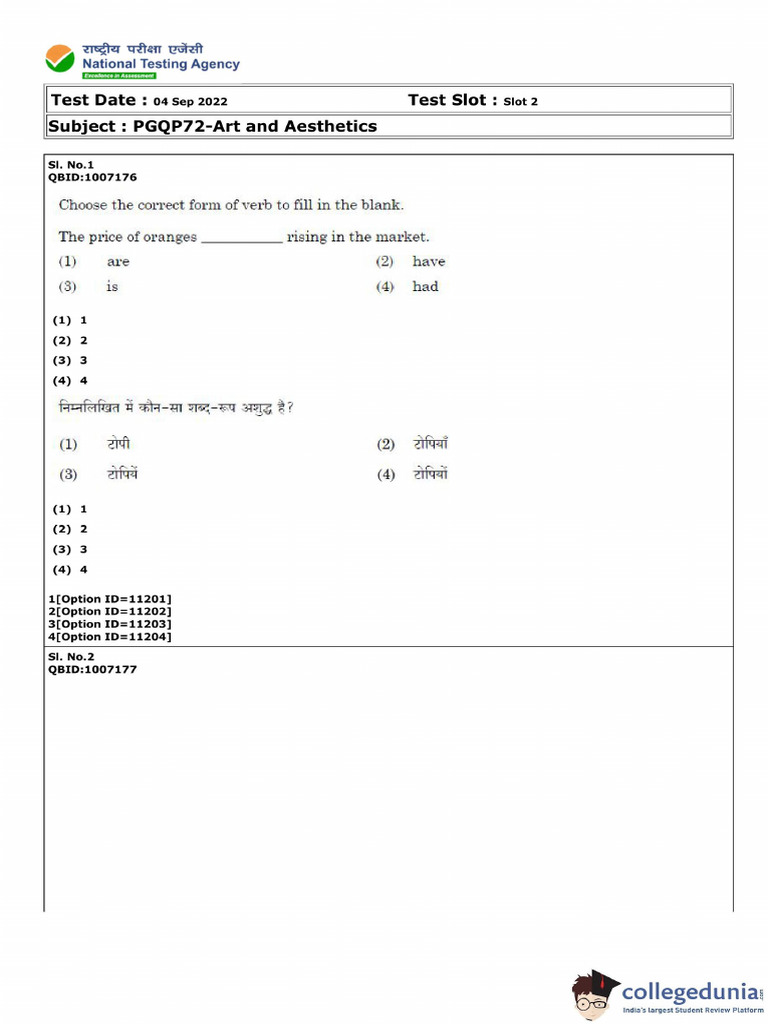 CUET PG 2022 Art and Aesthetics Question Paper ...