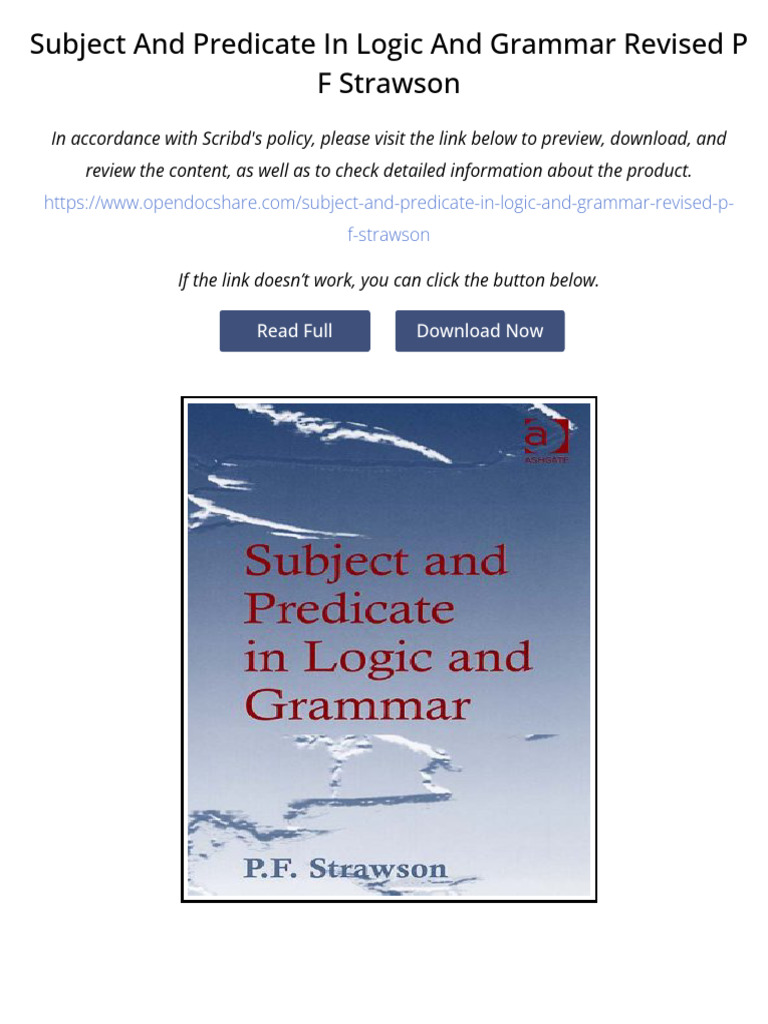 Subject And Predicate In Logic And Grammar Revised P F Strawson | PDF