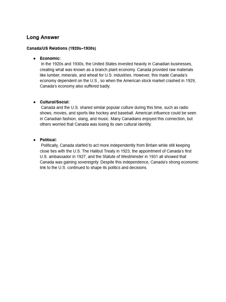 Canada-US Relations in the 1920s-30s | PDF