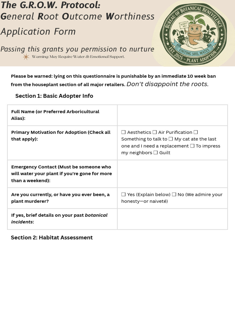 Official Plant Adoption Application Form | PDF