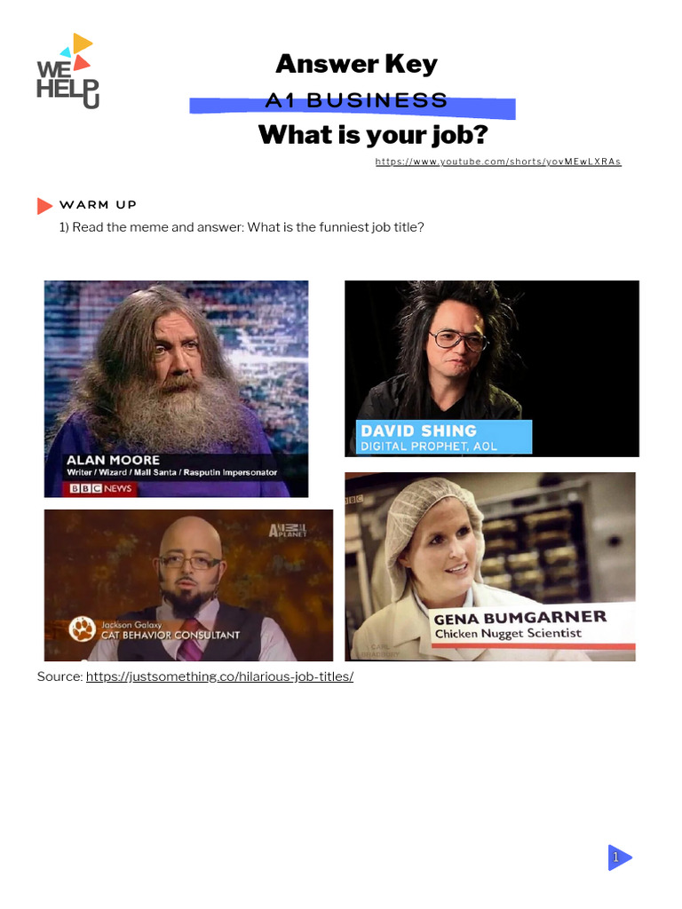What is Your Job - A1 Business - Answer Key (1) | PDF | Languages ...