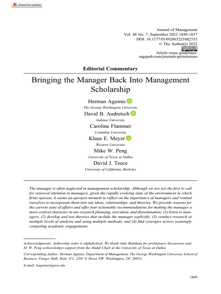 S1 Aguinis Et Al 2022 Bringing the Manager Back Into Management ...