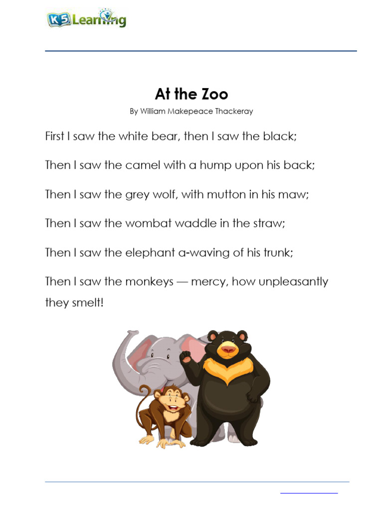 Grade 1 Zoo Reading Worksheet | PDF