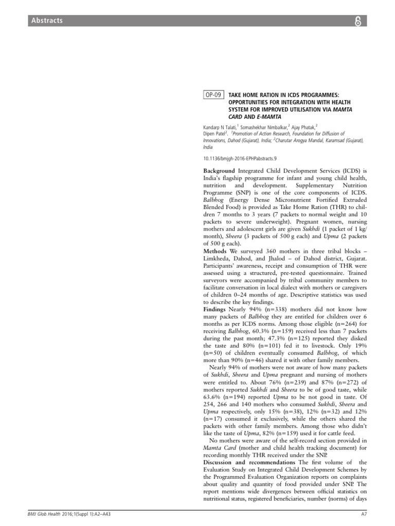 Take Home Ration in Icds Programmes Opportunities | PDF