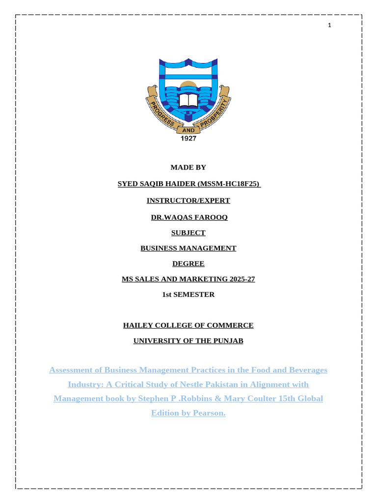 Bm Nestle Pakistan Saqib Mssm Hc18f25 Complete Final Project | PDF | Decision Making | Risk