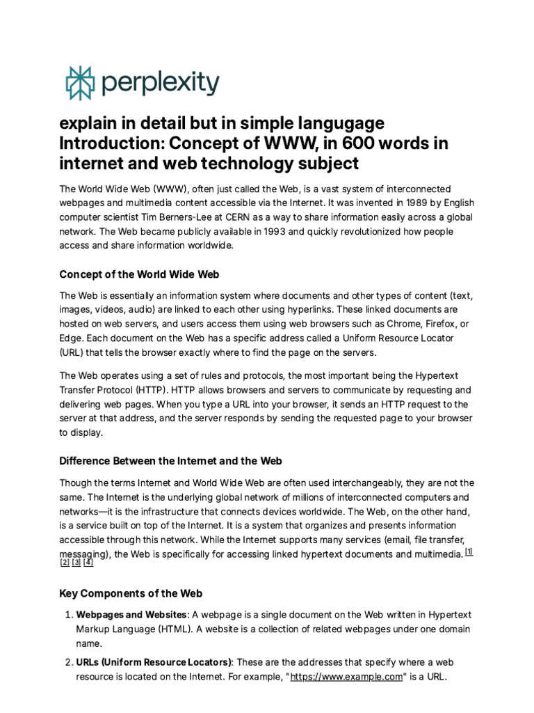 Explain in Detail But in Simple Langugage Introduction: Concept of WWW ...