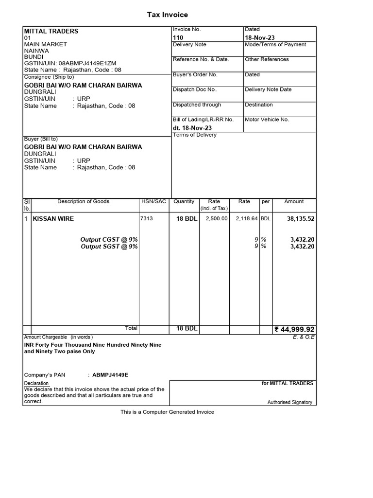 Bill | PDF | Business Documents