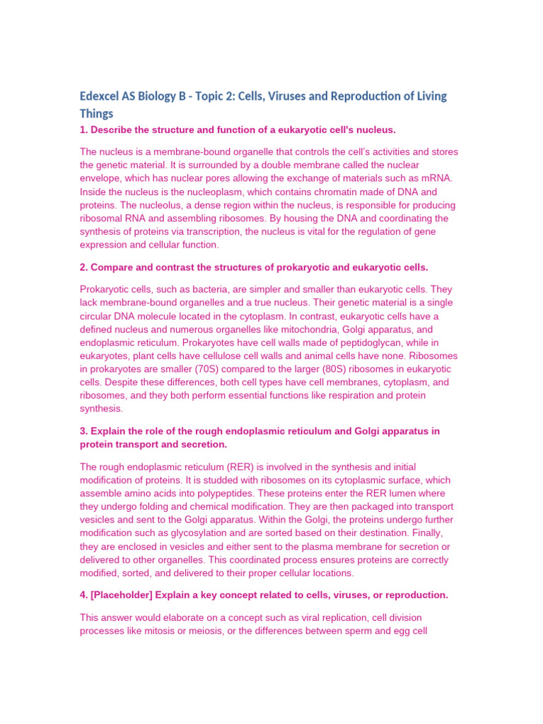 Topic 2 BiologyB Pink Cute Raniaa | PDF | Cell Nucleus | Ribosome