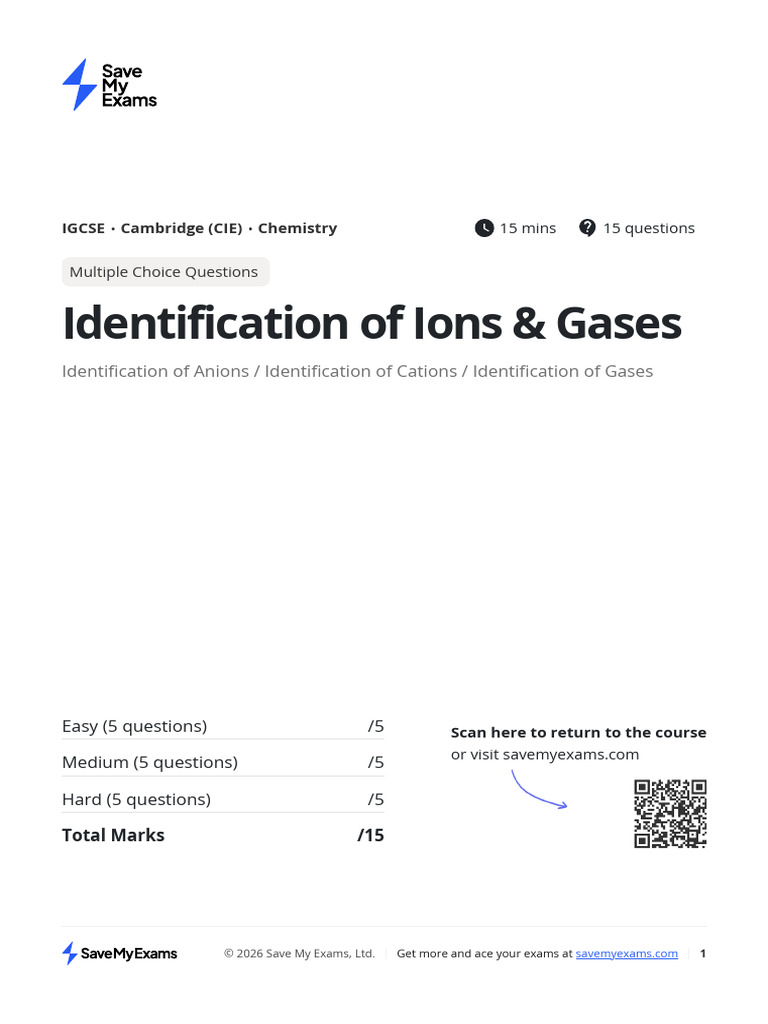 IGCSE Chemistry: Ion & Gas Identification Quiz | PDF | Precipitation ...