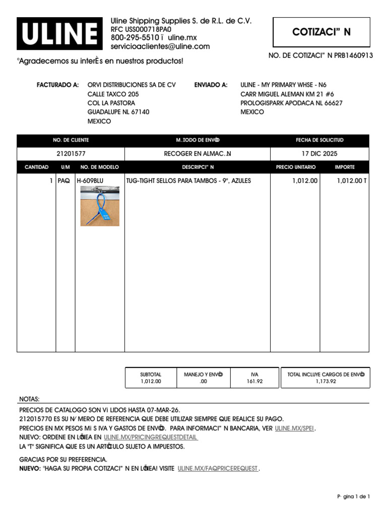 Uline Pricing Request 21201577 114340244 1 | PDF