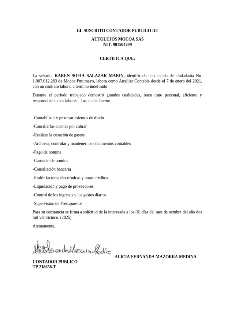 Certificado Laboral Sofi | PDF