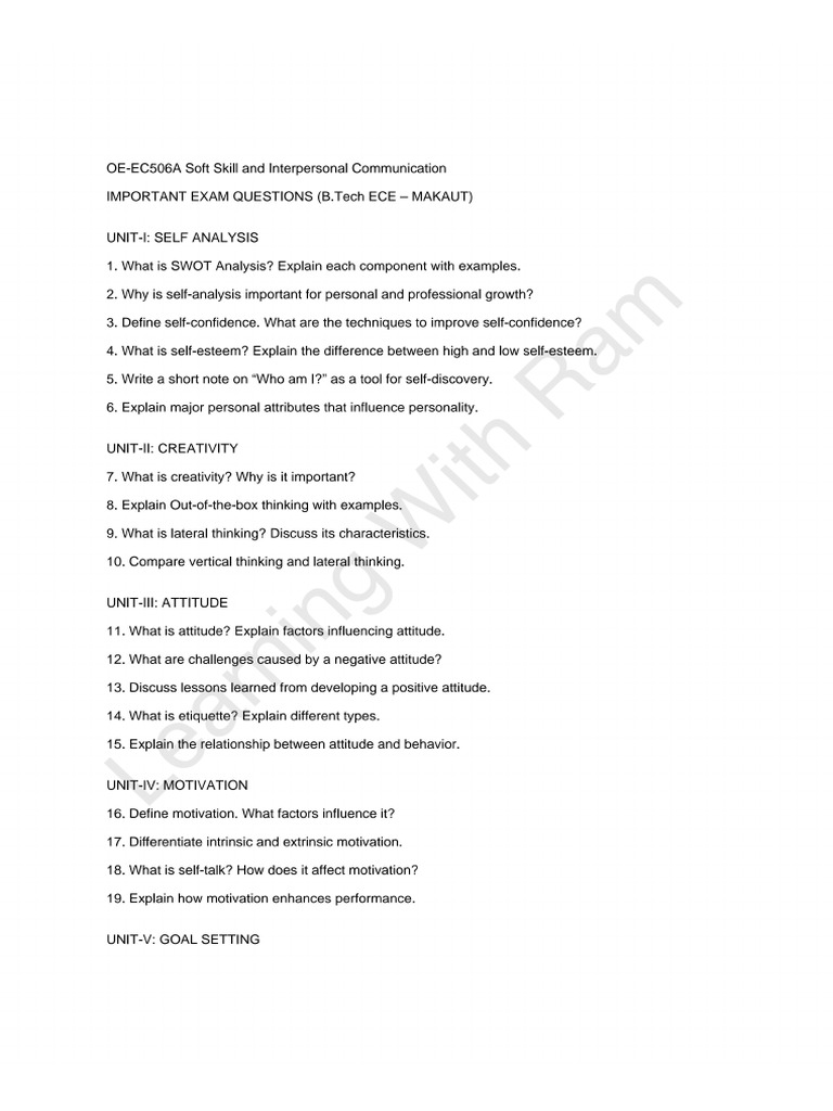 Soft Skills Interpersonal Communication Questions | PDF