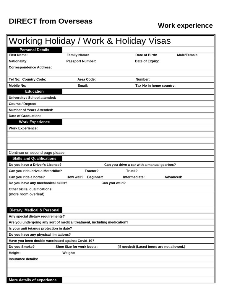 Work Experience Application for Visa | PDF | Driver's License