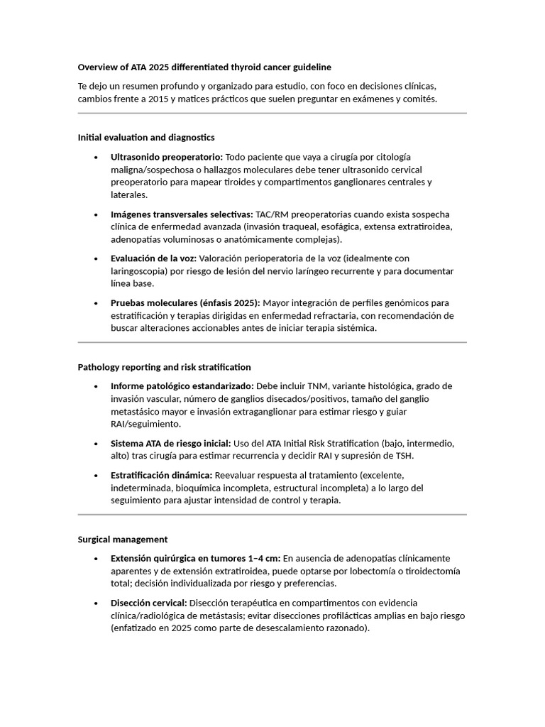 Overview of ATA 2025 Differentiated Thyroid Cancer Guideline | PDF | Cáncer | Hormona ...