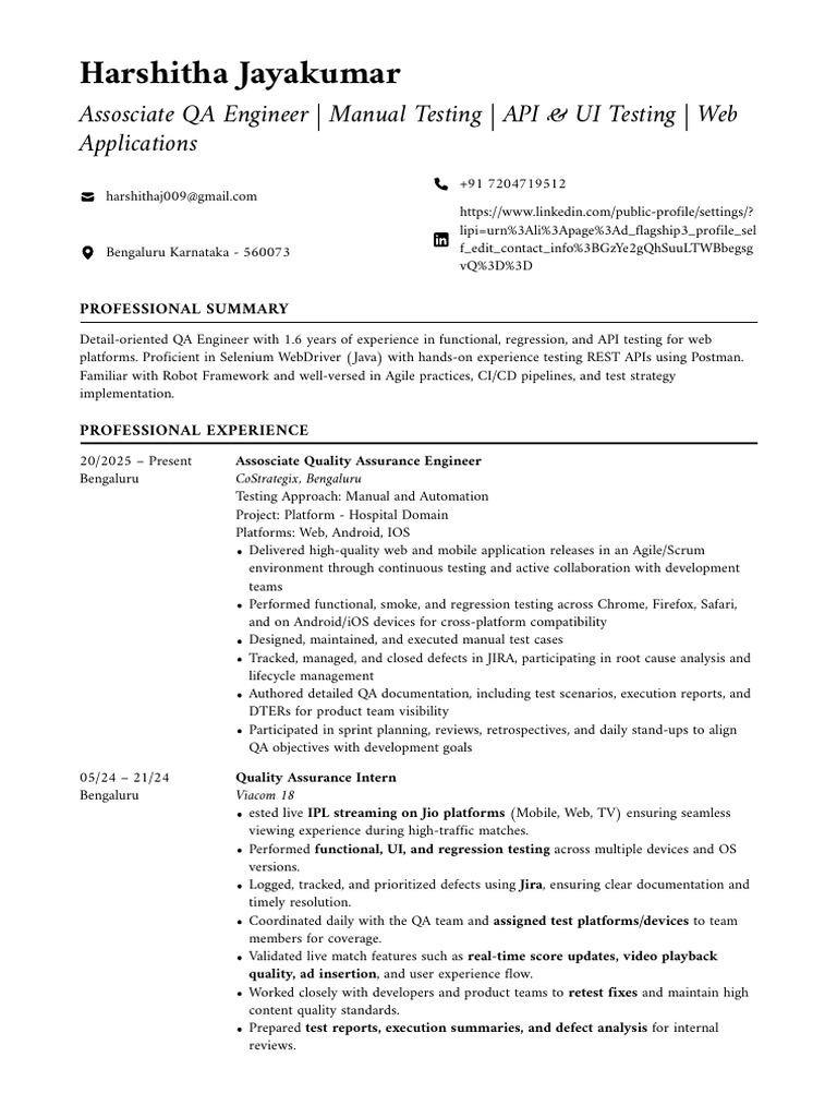 Harshitha-Jayakumar-FlowCV-Resume-20251114 | PDF | Selenium (Software ...