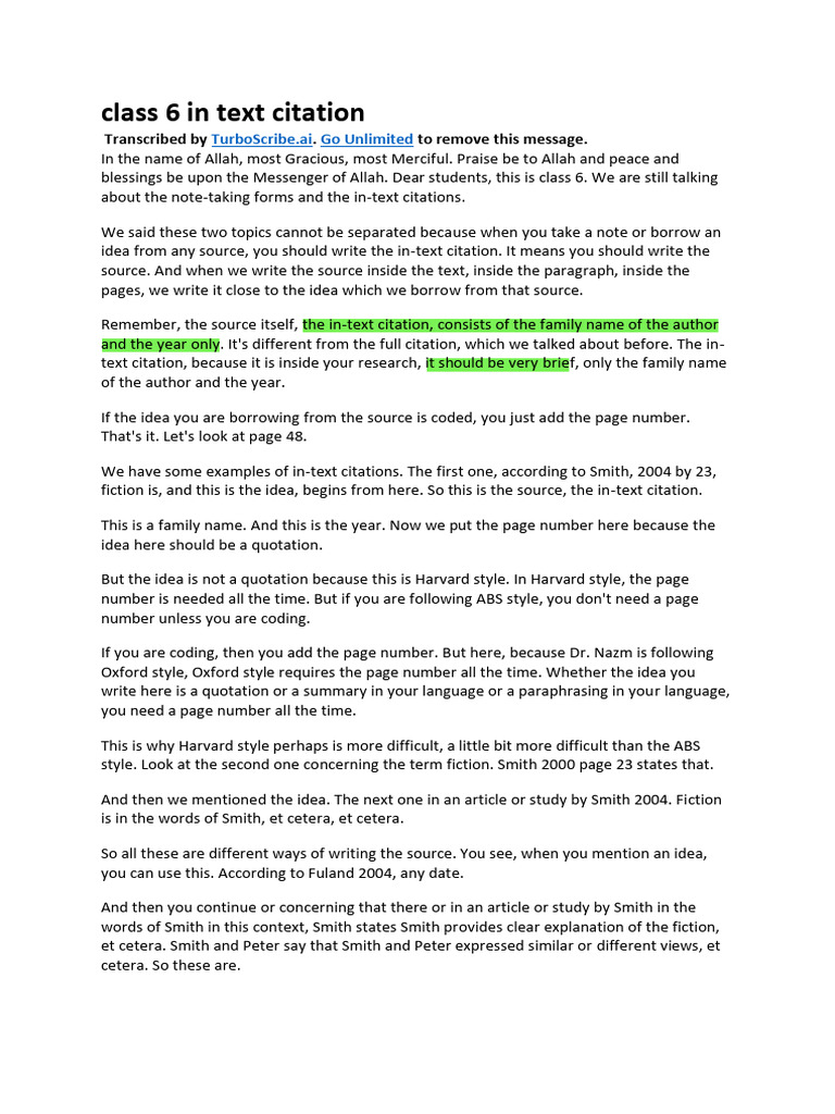 Class 6 in Text Citation | PDF | Citation | Subject (Grammar)