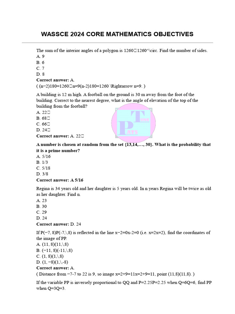 WASSCE-2024-CORE-MATHEMATICS-PAST-QUESTION-AND-ANSWERS | PDF | Triangle ...