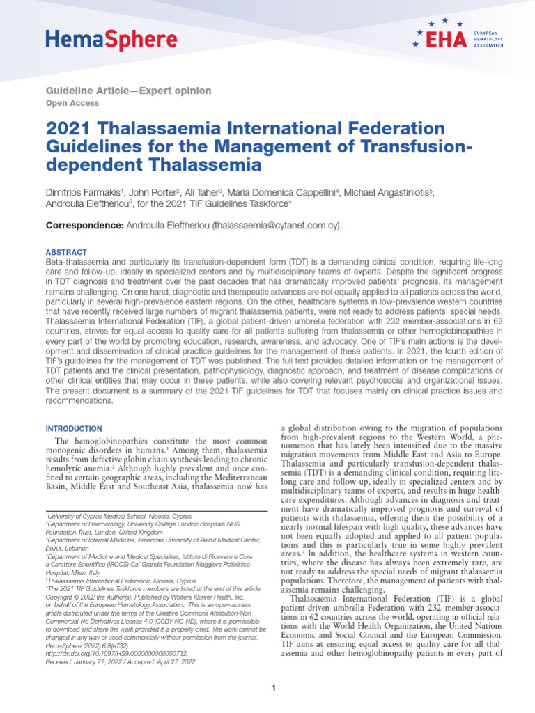 2021 Guidelines for Thalassemia Management | PDF | Blood Transfusion ...