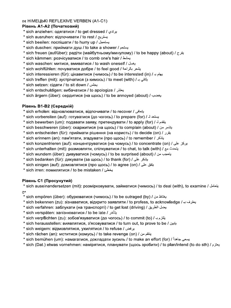 Reflexive Verben (a1-c1) | PDF