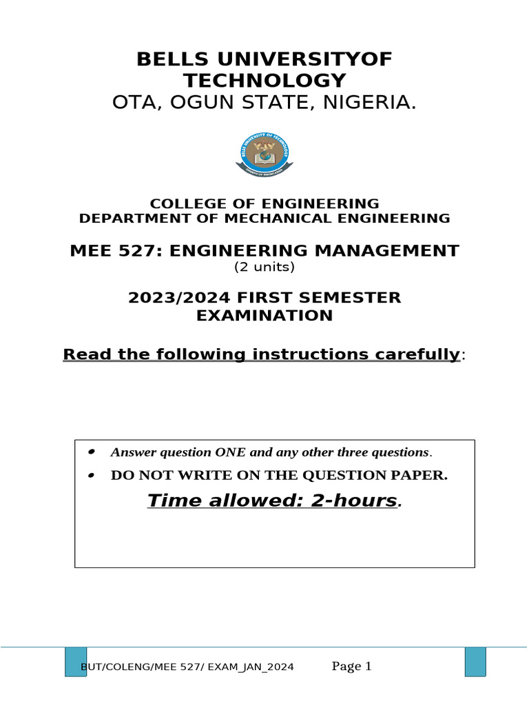 MEE 527 20232024 (1) | PDF | Forecasting | Business