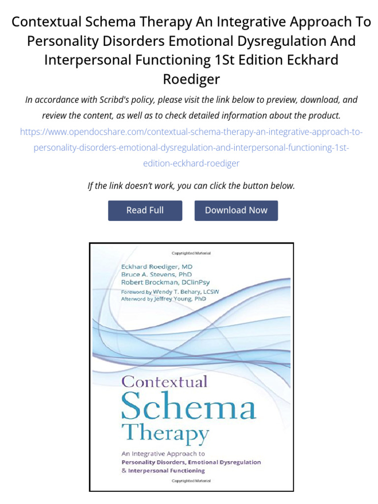 Contextual Schema Therapy An Integrative Approach to Personality ...
