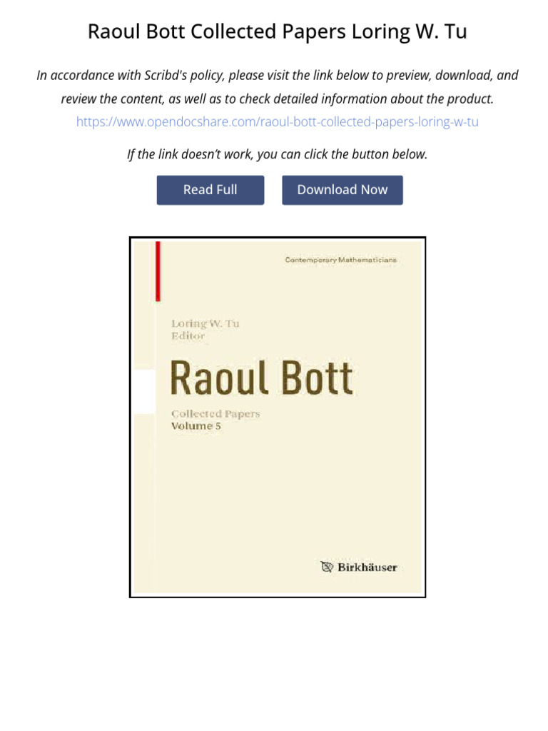 Raoul Bott Collected Papers Loring W. Tu | PDF | Topology ...