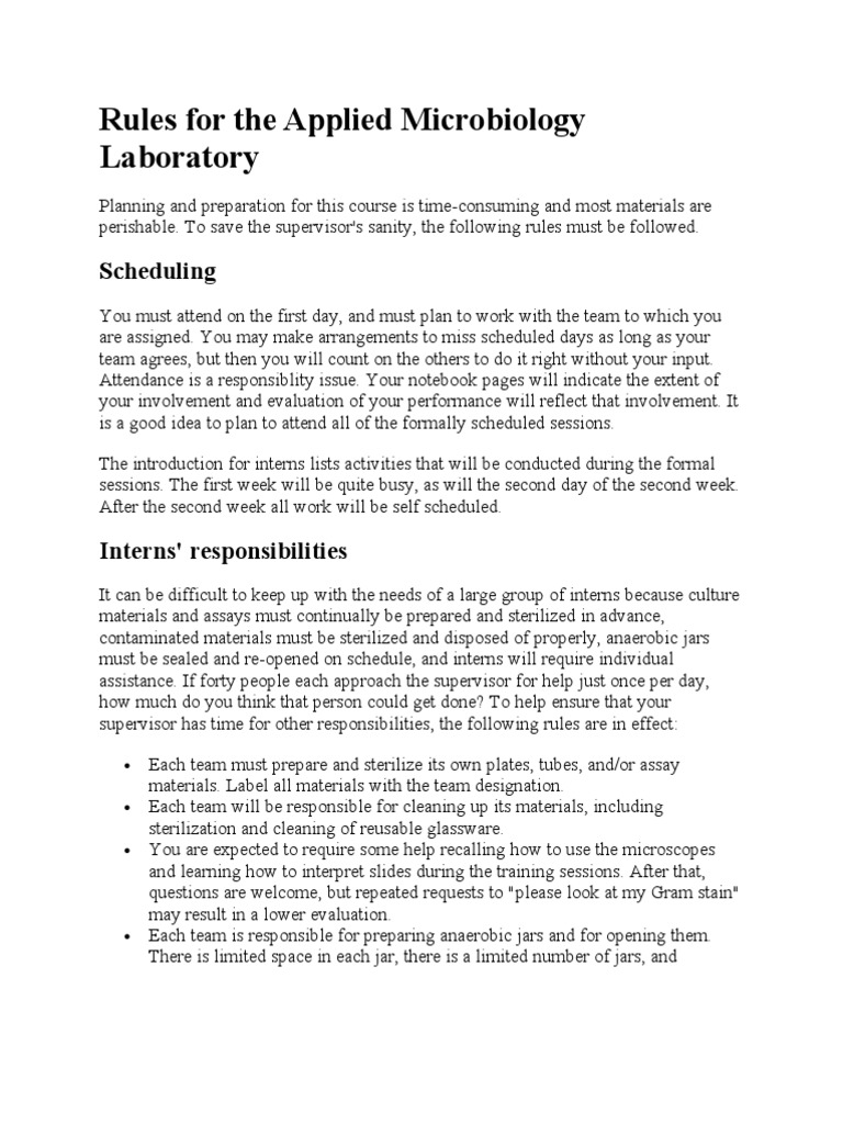 Rules For The Applied Microbiology Laboratory | PDF | Sterilization ...