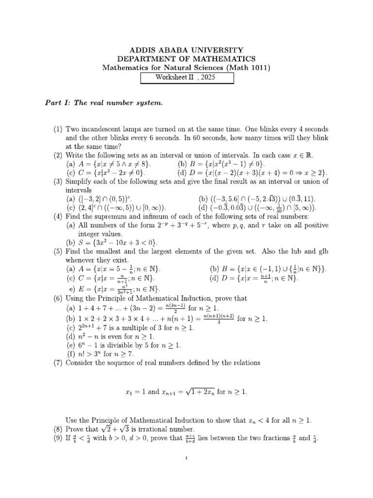 Math 1011 Worksheet II (2018) | PDF