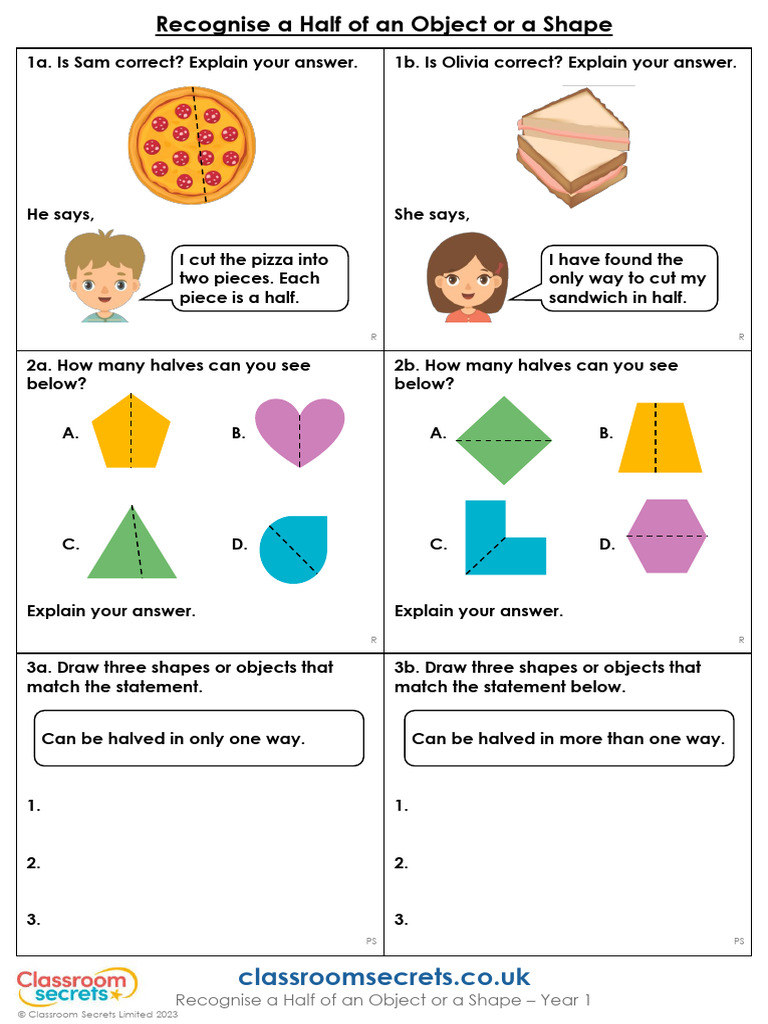 Year 1 Recognise a Half of an Object or a Shape RPS | PDF | Chess