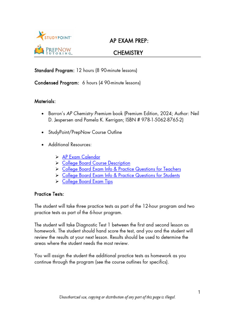AP Chemistry Exam Prep Course Outline | PDF | Homework | Chemical Compounds