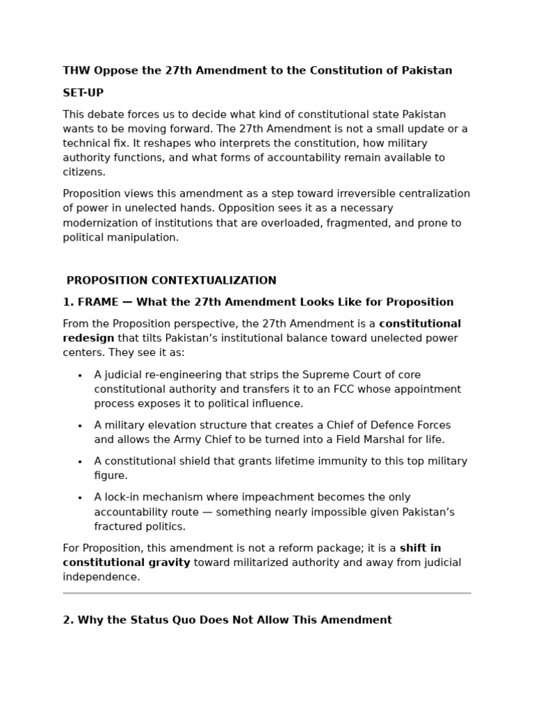THW Oppose the 27th Amendment to the Constitution of Pakistan | PDF ...
