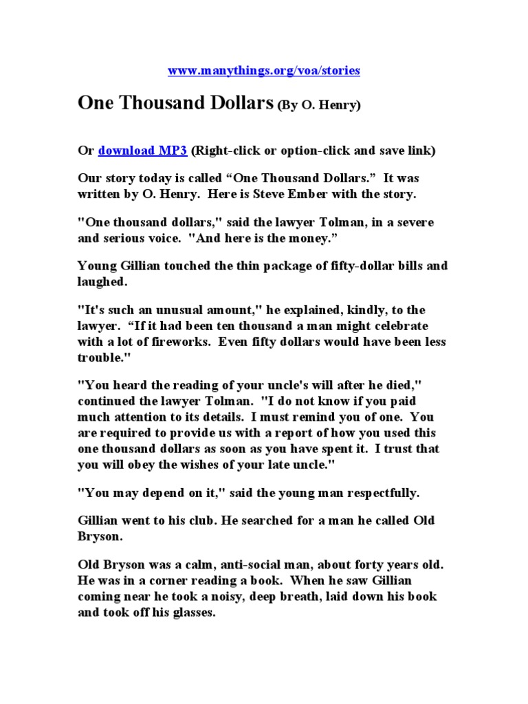 One Thousand Dolars | PDF