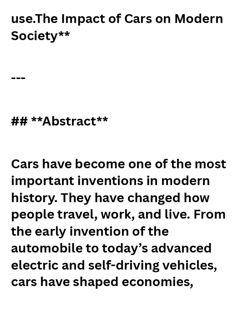 The Role of Cars in Modern Society | PDF | Car | Electric Vehicle