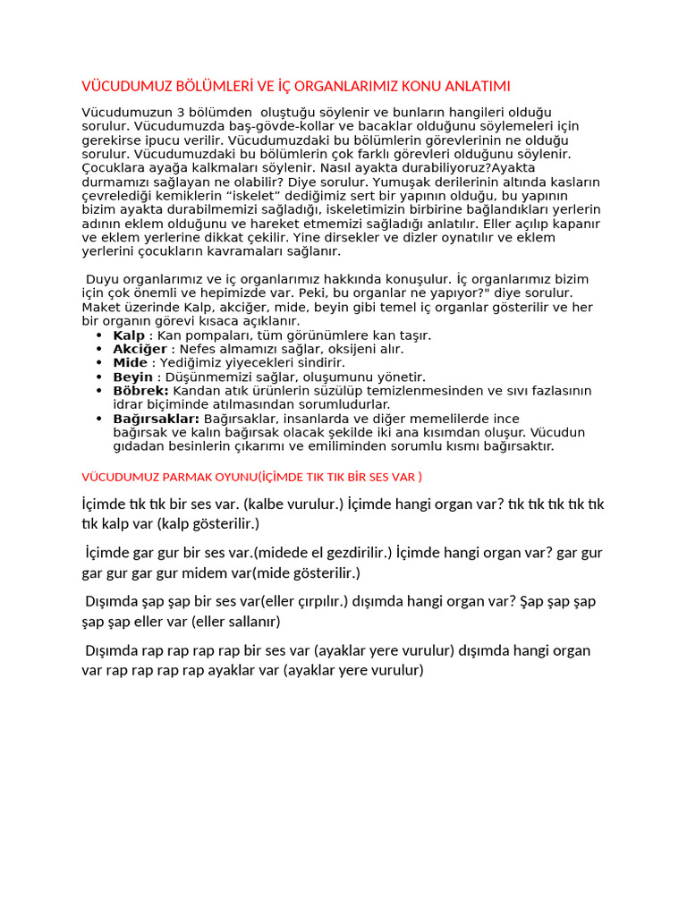 Vücudumuz Bölümleri̇ Ve İç Organlarimiz Konu Anlatimi | PDF