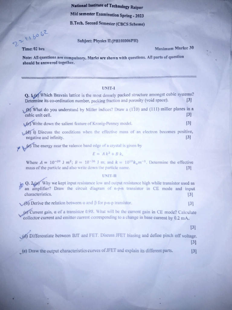 2nd Sem Papers 2022-23 | PDF