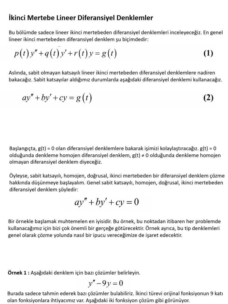 İkinci Mertebe Lineer Homojen | PDF