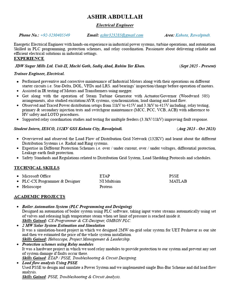 Ashir Abdullah-Bsc. Electrical Engrr-2024 | PDF | Electric Power ...