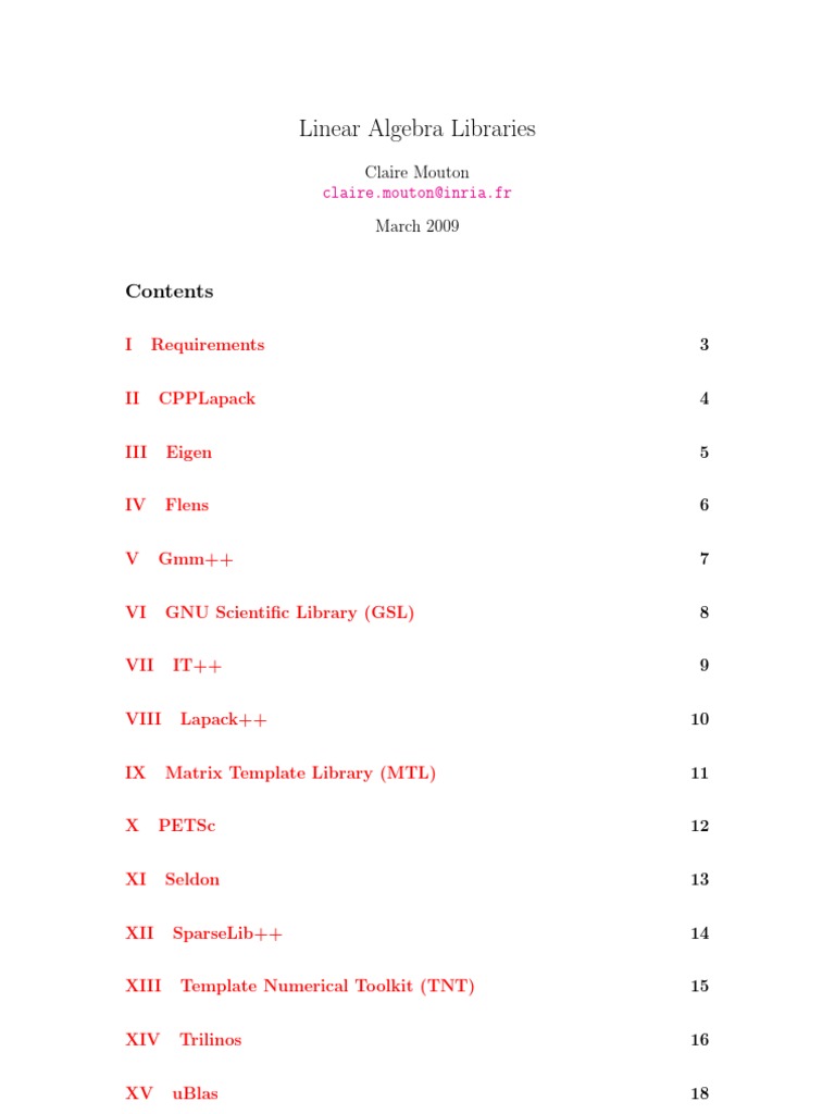 Linear Algebra Libraries | PDF | Matrix (Mathematics) | Numerical Analysis