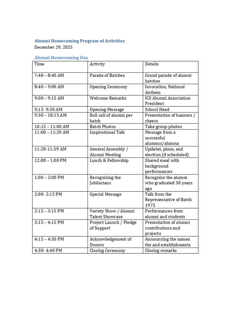 Alumni Homecoming Program | PDF