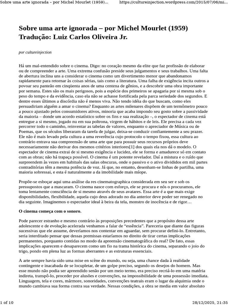 Sobre uma arte ignorada – por Michel Mourlet (1959) Tradução_ Luiz ...