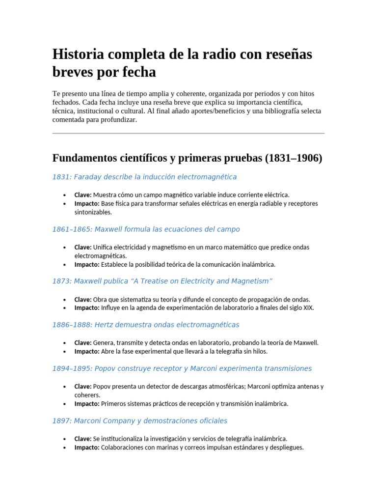 Historia Completa de La Radio Con Reseñas Breves Por Fecha | PDF ...