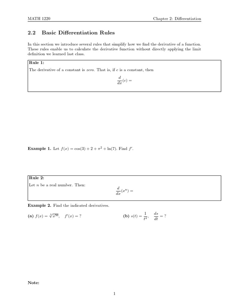 Section 2.2 Basic Differentiation Rules | PDF | Derivative | Tangent