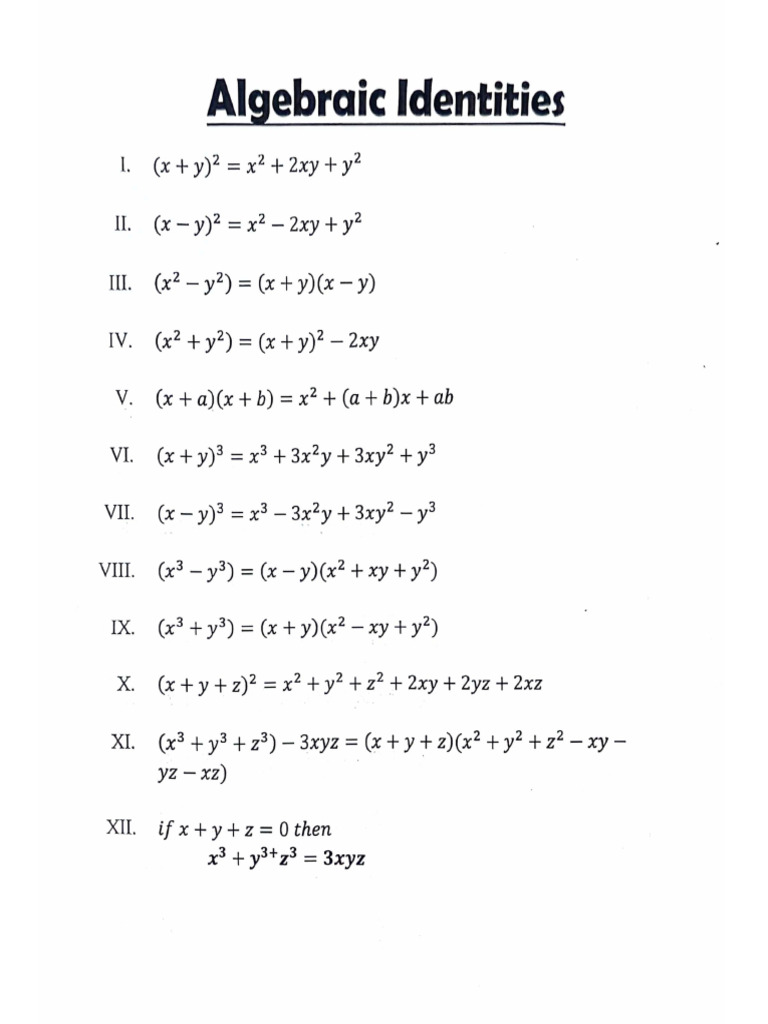Algebraic Identities | PDF