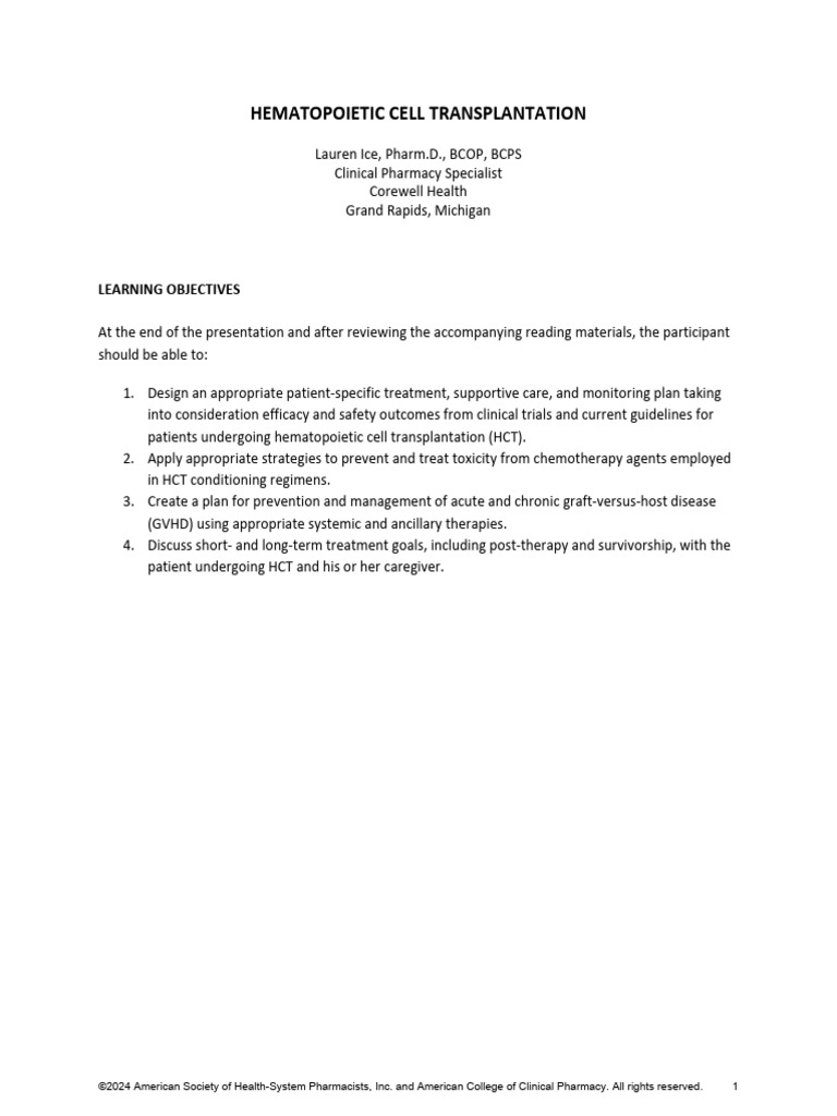 12 on Rc 2024 Hct Handout - Final | PDF | Hematopoietic Stem Cell ...
