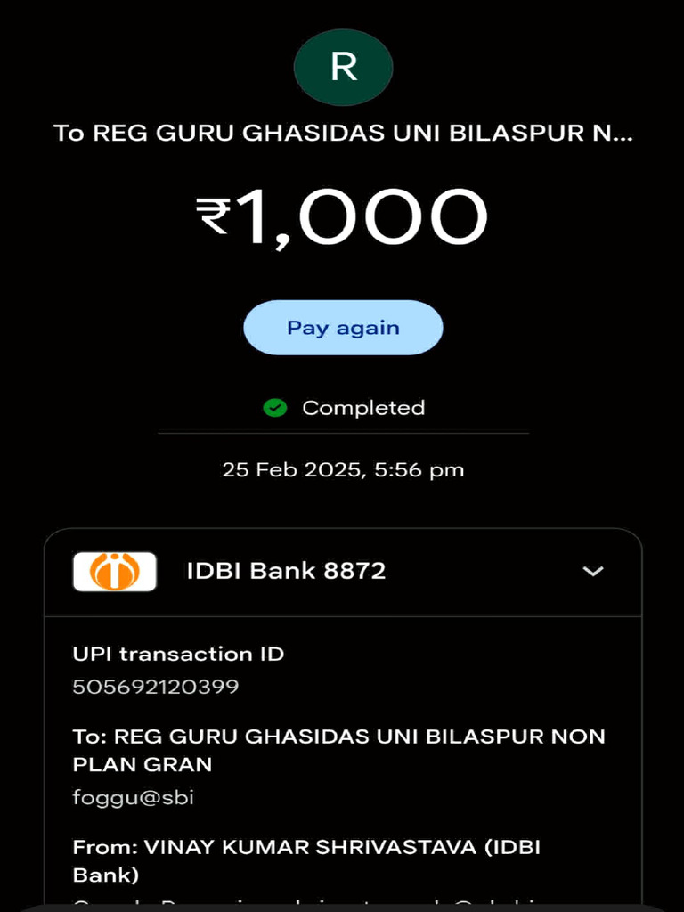 IDBI Bank UPI Transaction Details | PDF