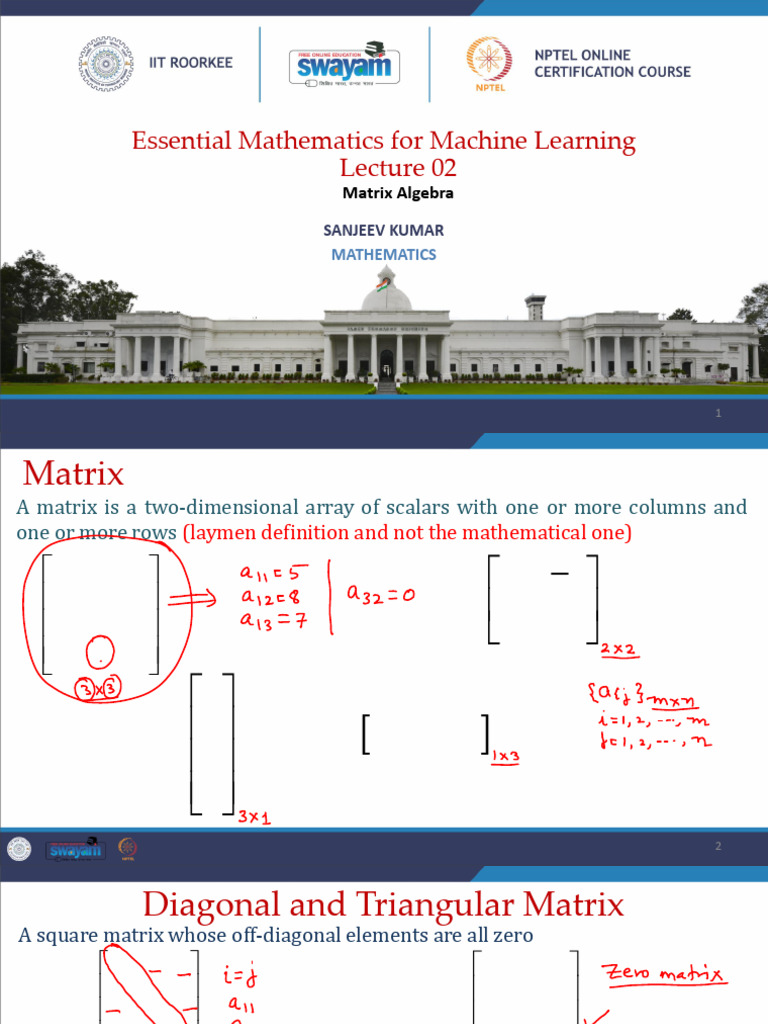 Matrix Algebra for Machine Learning | PDF | Matrix (Mathematics) | Algebra