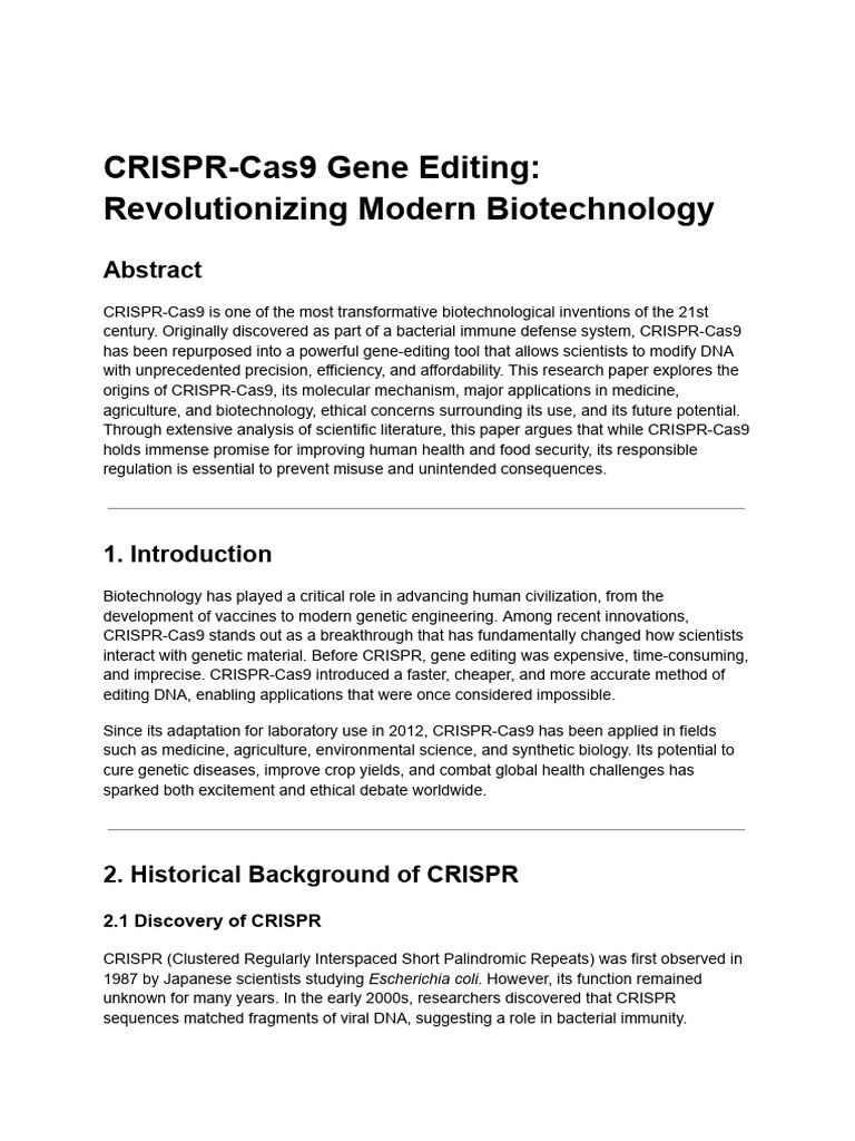 CRISPR-Cas9 Gene Editing_ Revolutionizing Modern Biotechnology | PDF ...