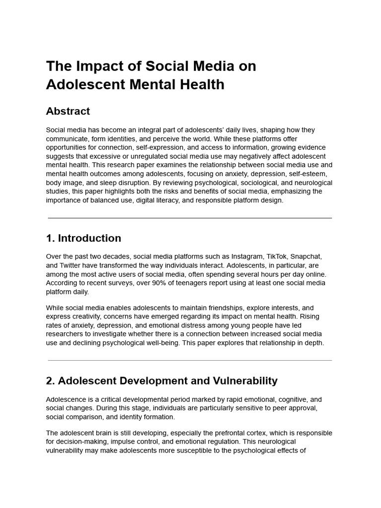 Social Media's Effects on Teen Mental Health | PDF | Adolescence ...